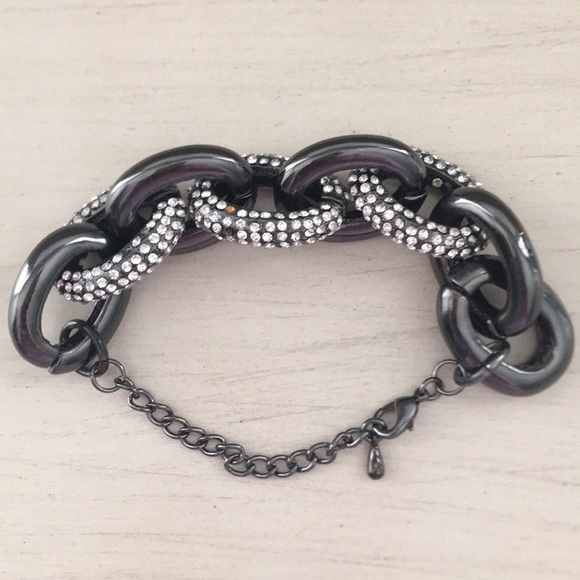 Jewelry | Pewter And Rhinestone Chain Link Bracelet | Poshmark